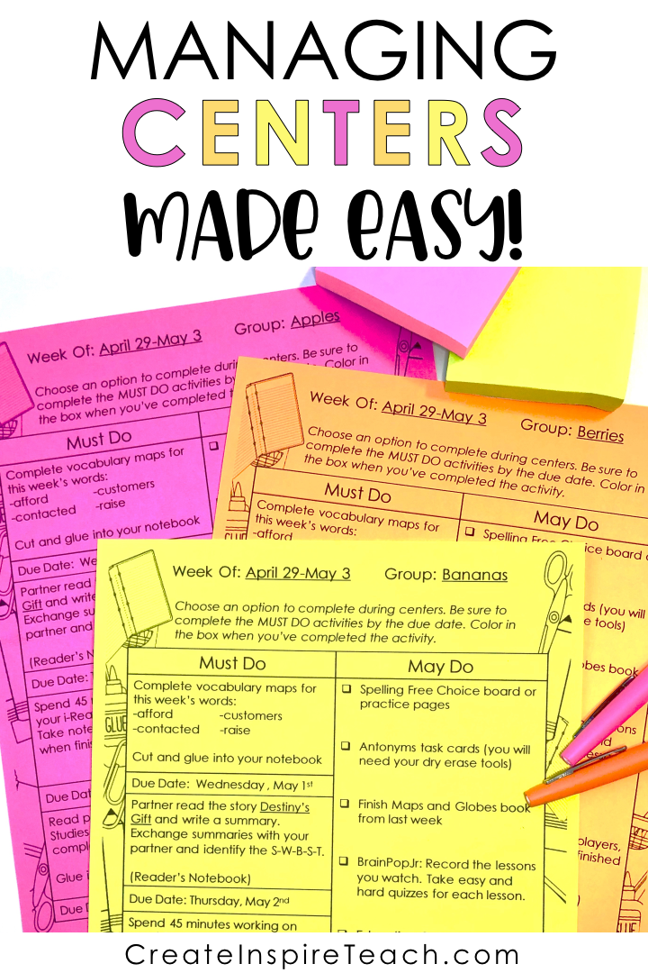 Managing Centers in the Classroom Made Easy - Create Inspire Teach